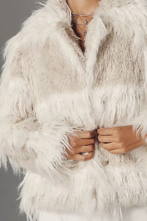 Pilcro Textured Faux Fur Coat In Mixed Ivory - 70% Off | Editorialist